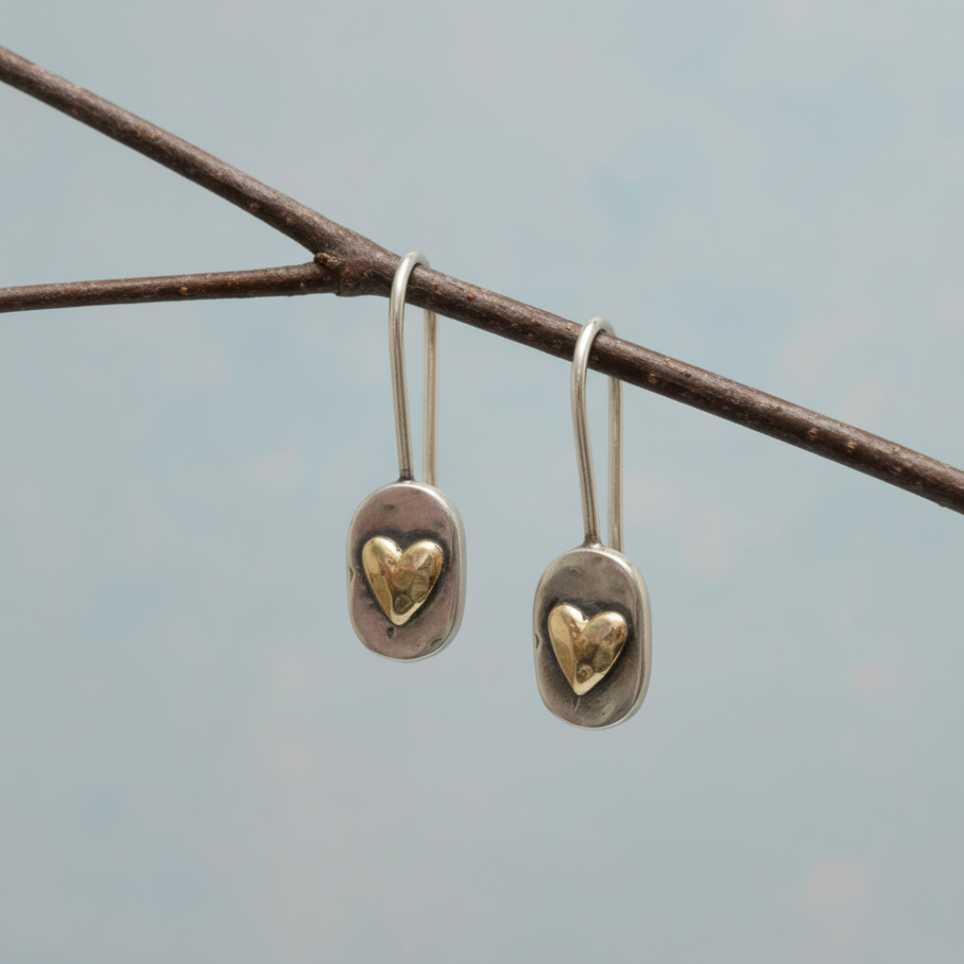Vintage Silver Golden Heart Earrings – Adeline Jewellery